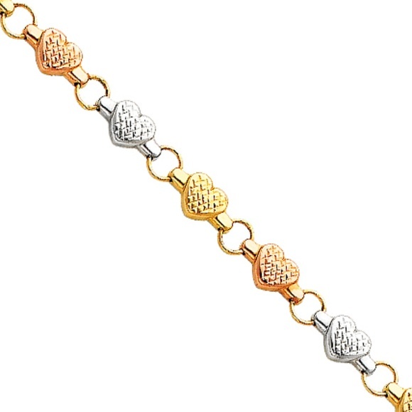 Jewelry | 14k Tri Color Gold Heart Chain Link Bracelete 7 | Poshmark